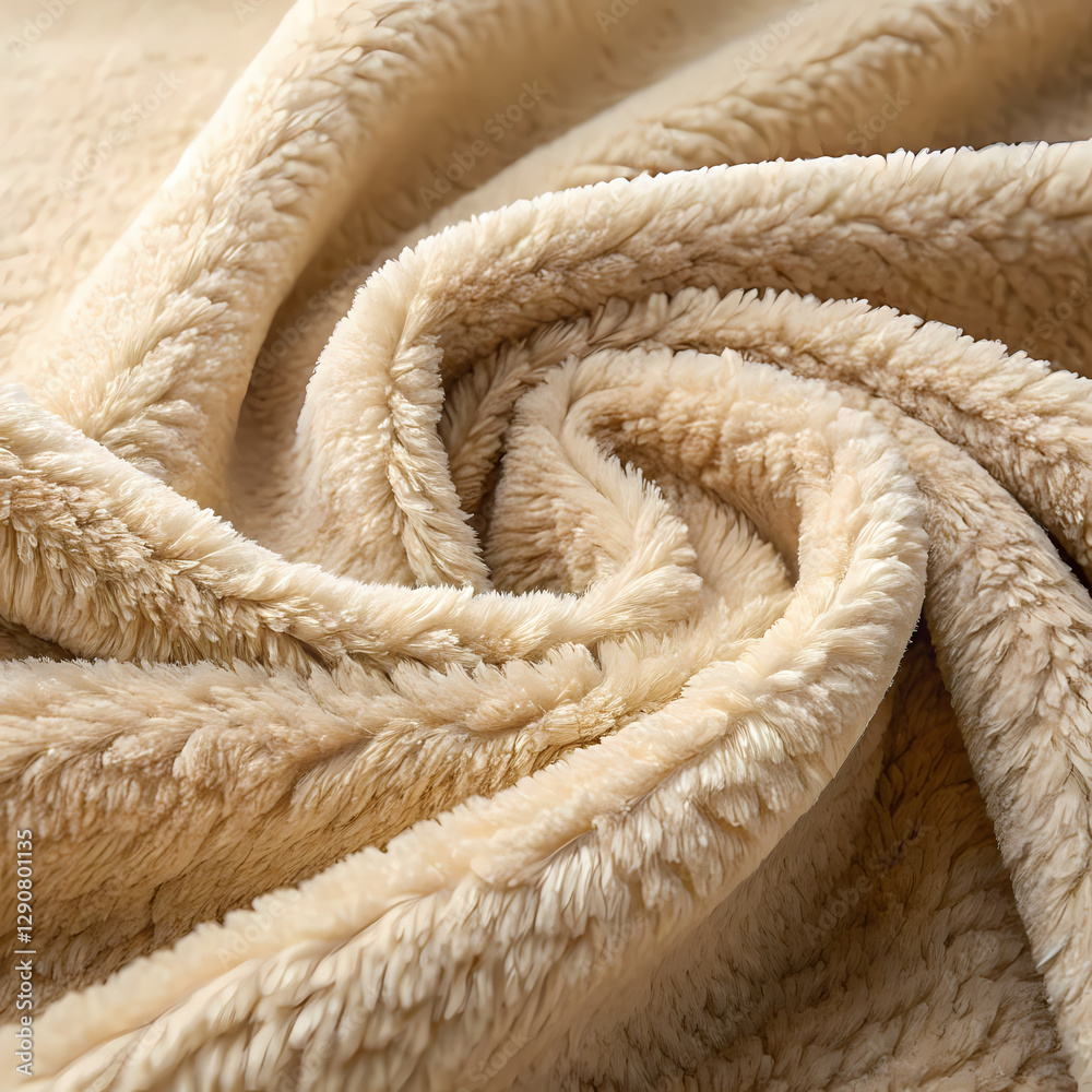 Soft beige wool plush fleece fur fabric texture with gentle swirl ...
