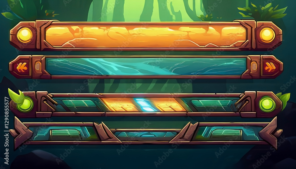 A collection of 2D game assets featuring progress bars and name bar ...