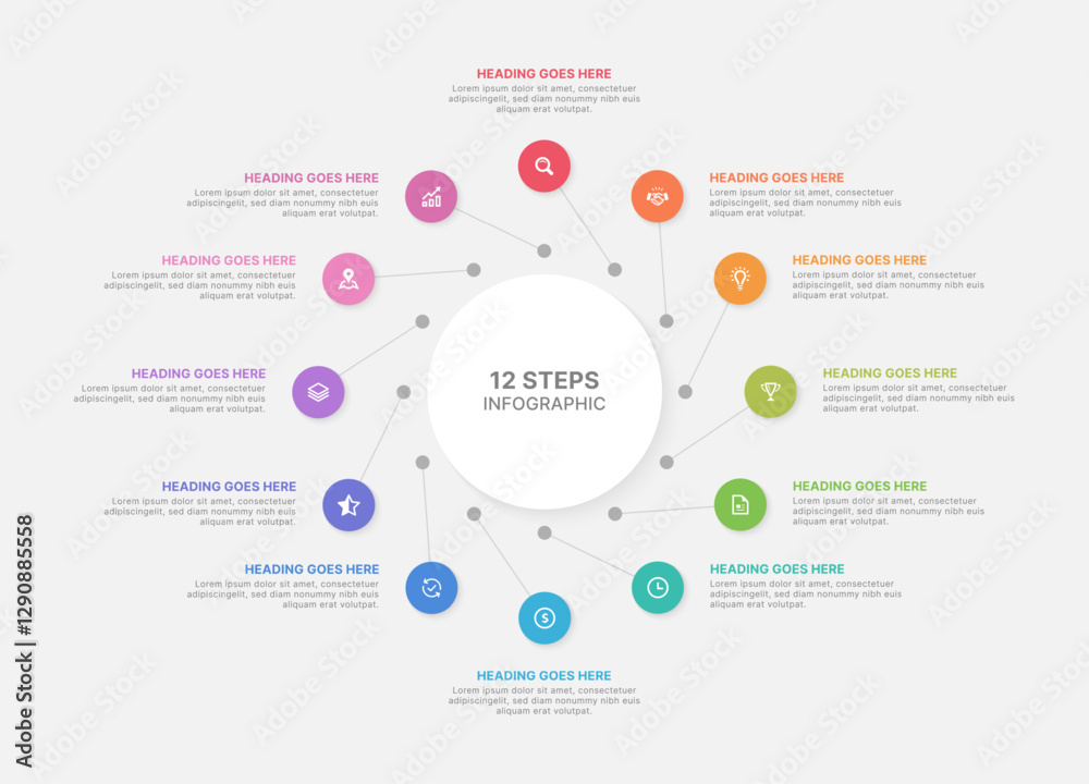 Modern Circular Round Infographic Design Template with 12 Data Points ...