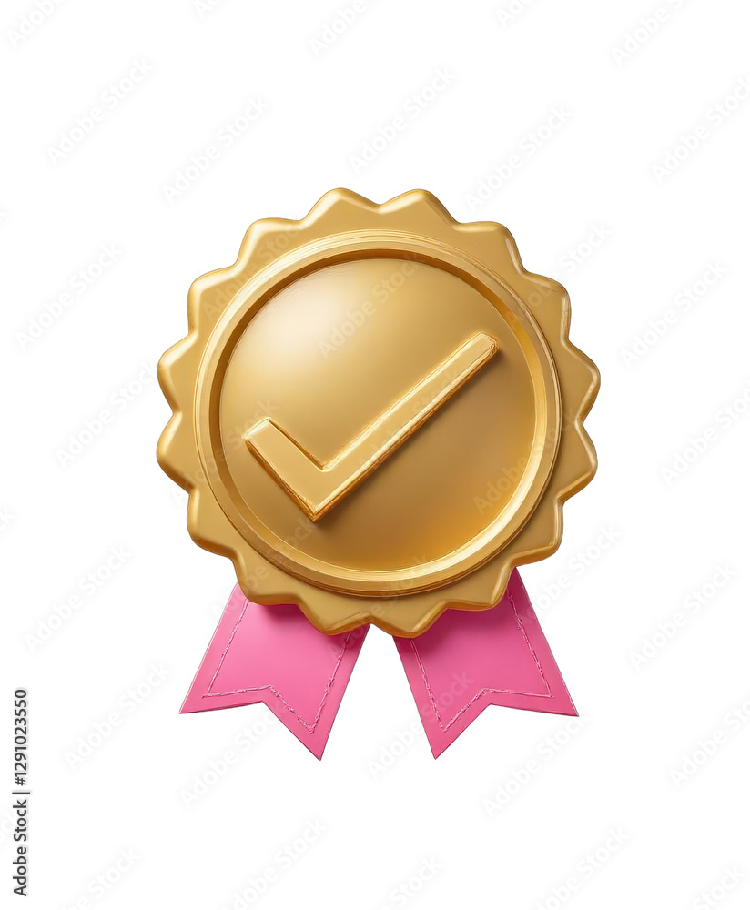Gold Seal of Approval with Pink Ribbon and Check Mark, transparent ...