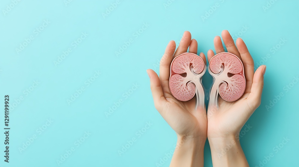 Human hands holding and protecting two kidney cross sections Stock ...