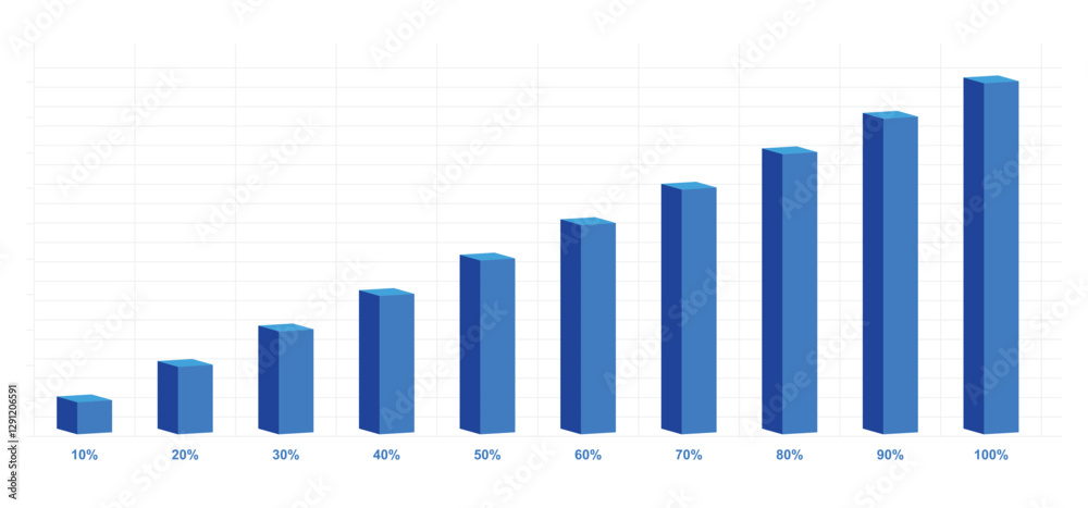 Blue slim chart bars template, 10%-100% number text. chart bars ...