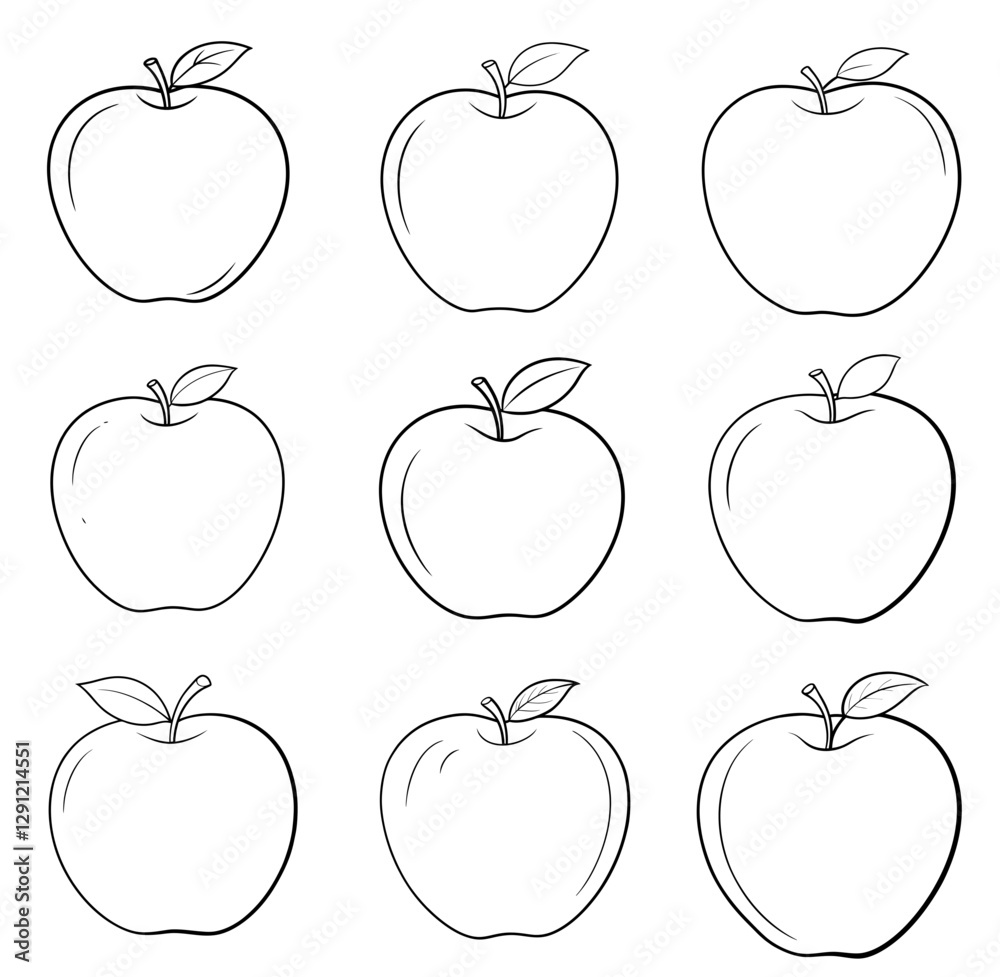 Apple line art illustration. Coloring book page for kids. Stock Vector ...