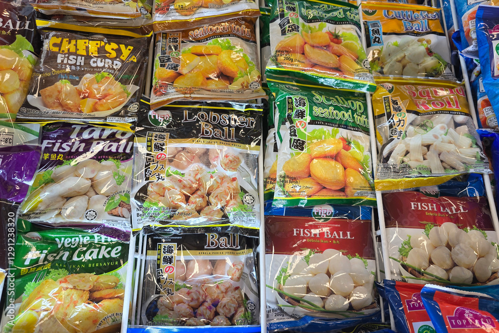 Penang, Malaysia - Feb 22, 2025: A wide selection of frozen seafood ...