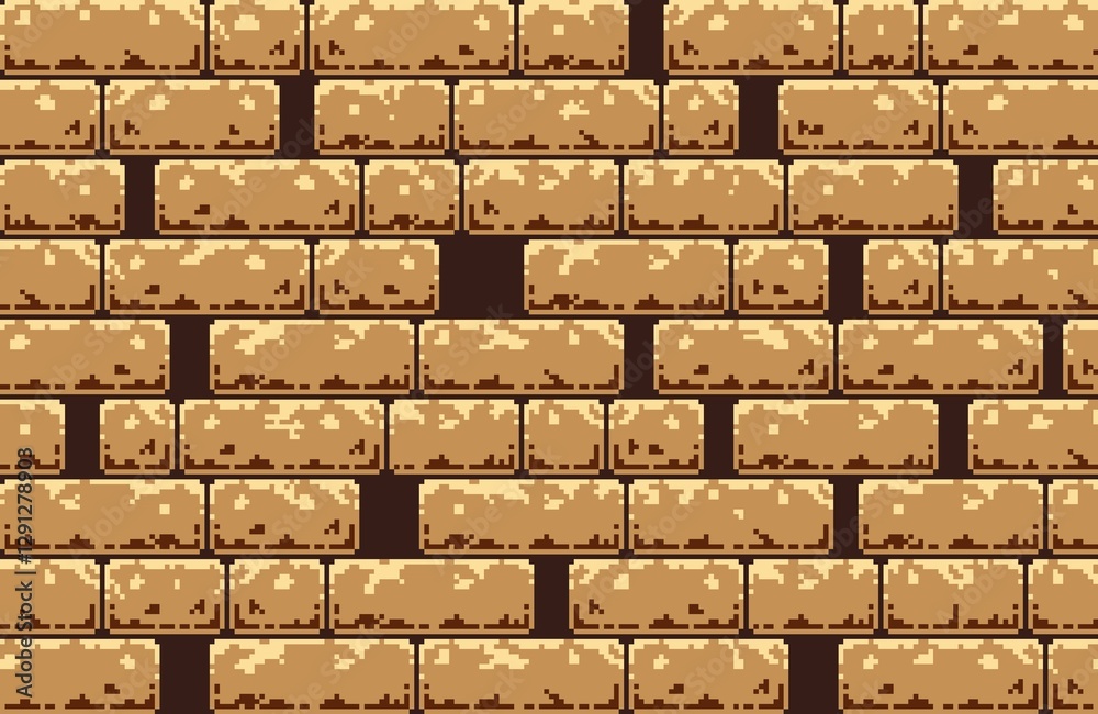 Стоковая иллюстрация «Pixel Art 2D Brick Wall Texture with shadowing.Dungeon tile set design ...