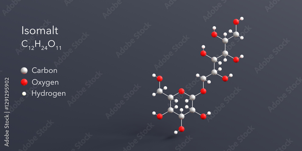 isomalt molecule 3d rendering, flat molecular structure with chemical ...