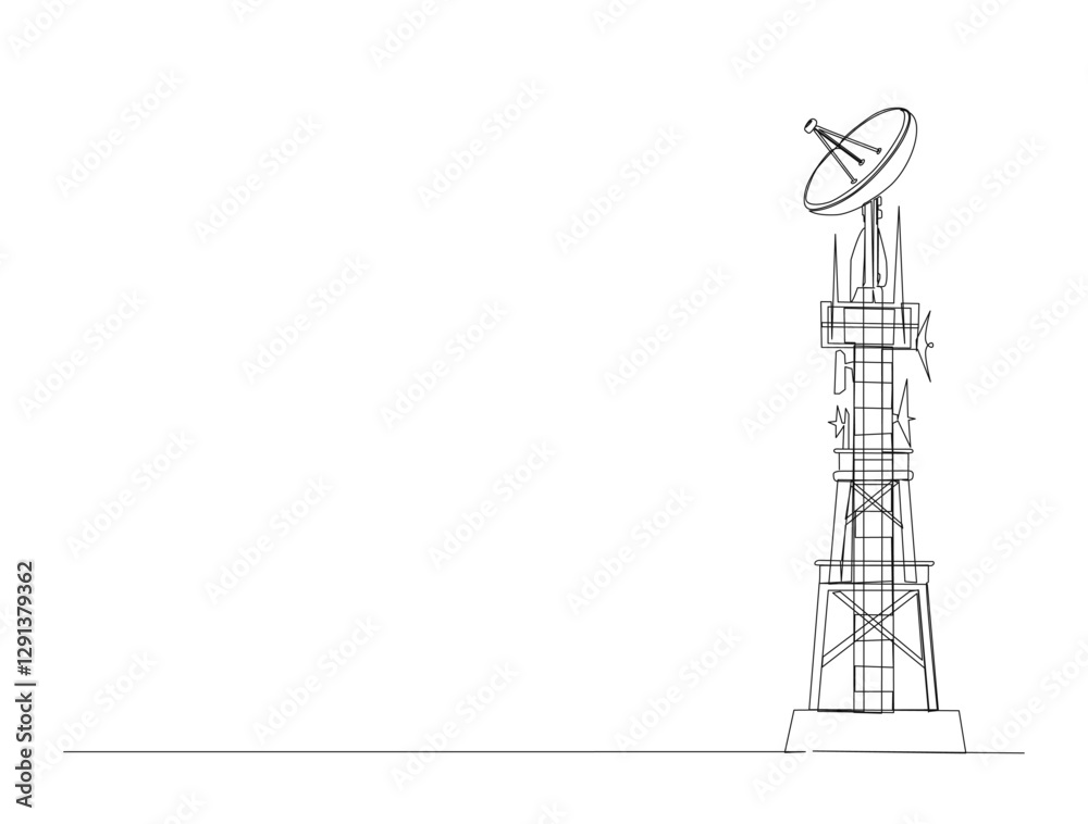 Continuous one line drawing of satellite tower communication ...