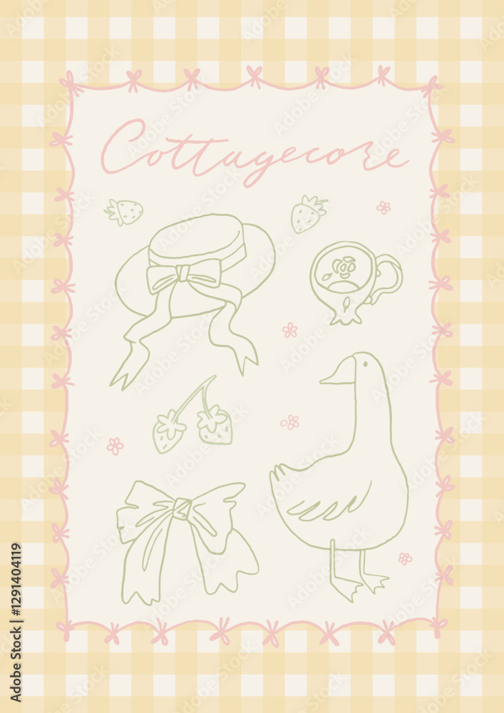 Cute spring hand drawn cottagecore card. Countryside aesthetic poster ...