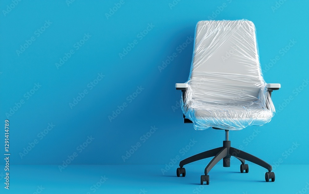 Office chair wrapped in plastic indoor workspace product photography ...