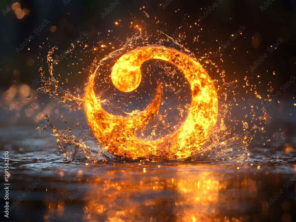 Fiery Yin-Yang with Water. A fantasy-inspired artwork featuring a ...