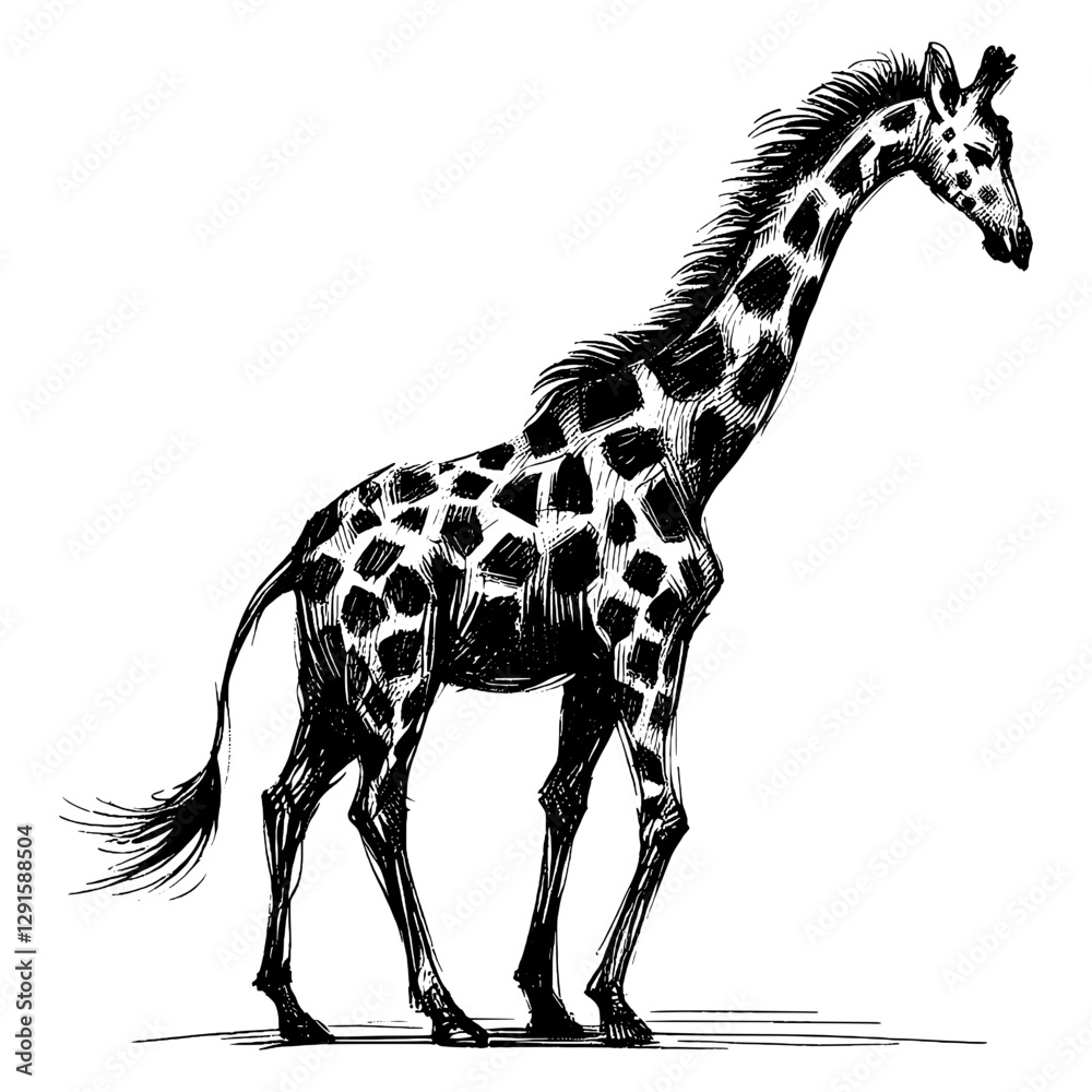 Giraffe line art drawing ink sketch vector hand drawn illustration ...