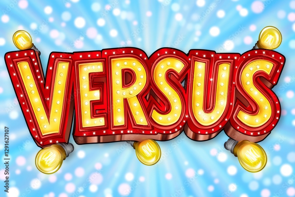 The word "VERSUS" in bold, glowing yellow and red letters with light ...