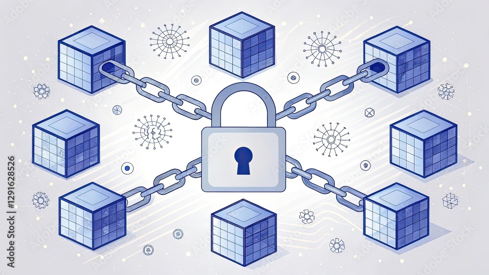 Blockchain Security Smart Concept Digital illustration of blockchain ...
