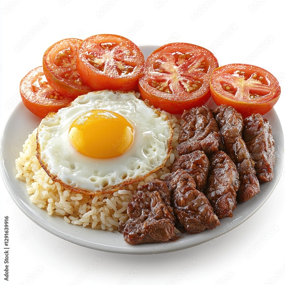 A filipino cuisine of tapsilog: garlic fried rice, marinated beef tapa ...