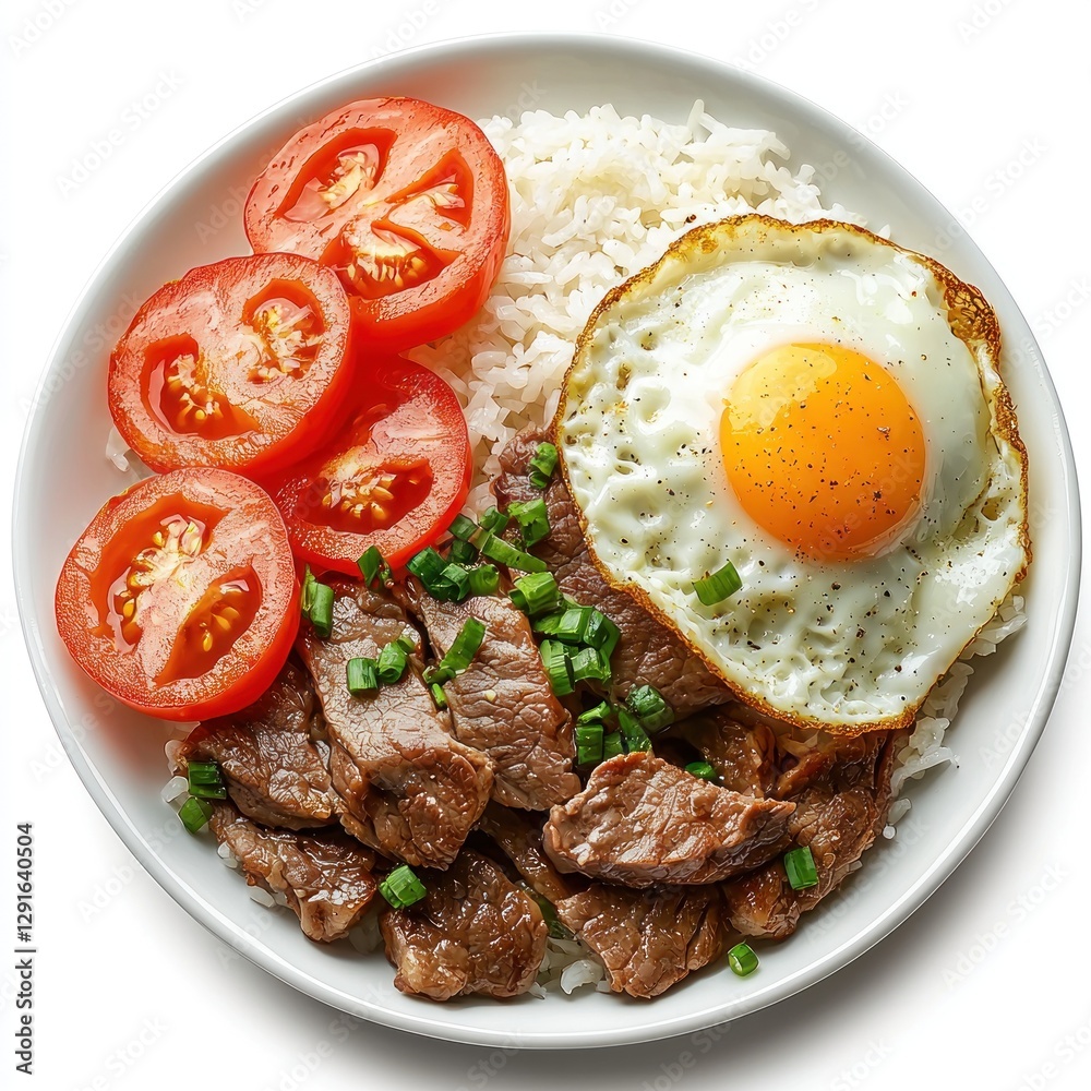 A filipino cuisine of tapsilog: garlic fried rice, marinated beef tapa ...
