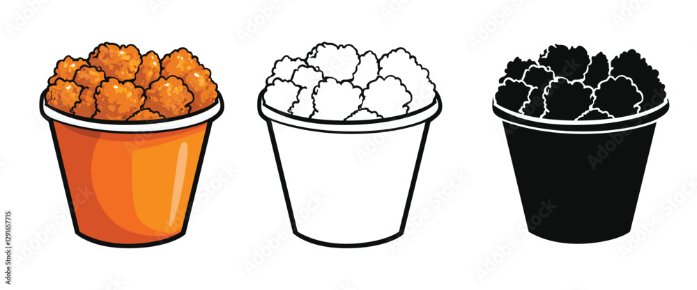 Fried chicken bucket vector illustration outline, silhouette on white ...