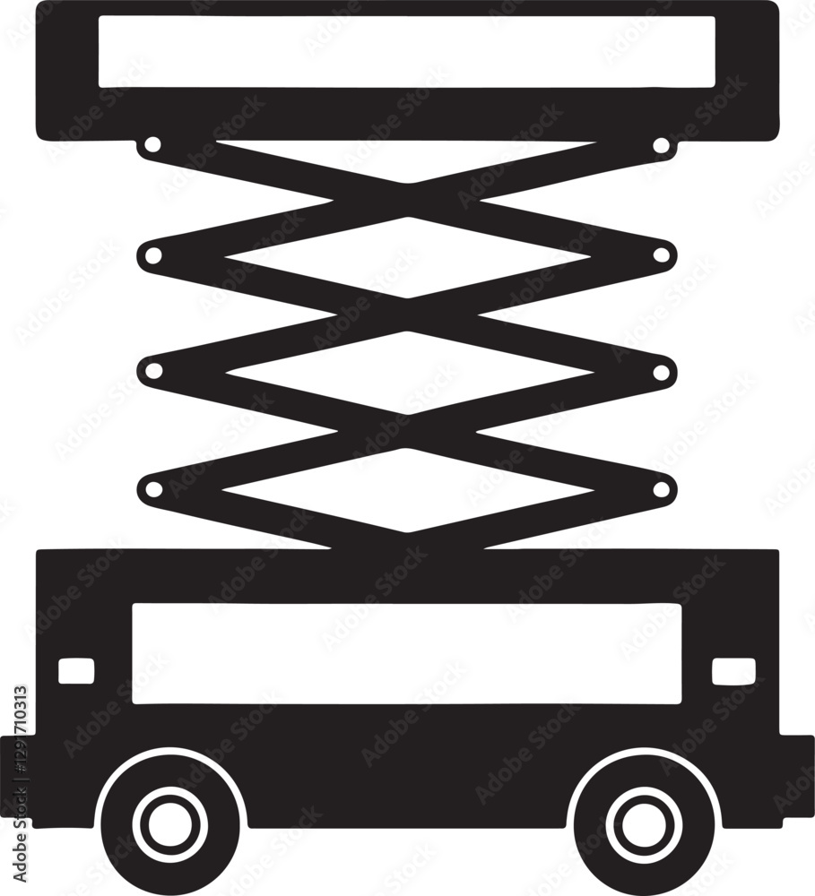 scissor lift machine silhouette, black and white silhouette, vector and ...