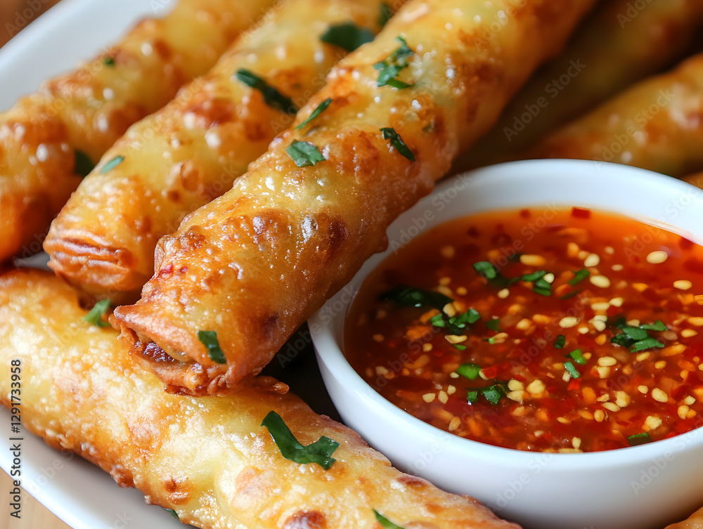 A deliciously crispy Filipino lumpia spring roll with sweet chili ...