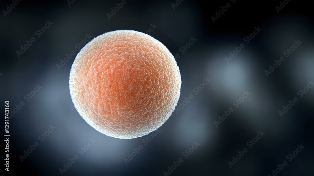 Single human egg cell or ovum with detailed surface texture shown in ...