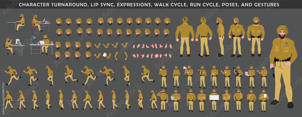 Vector de Stock Police Officer Character Design Model Sheet. Man ...