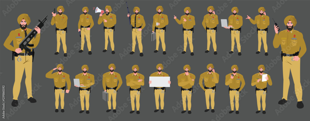 Stock-Vektorgrafik „ Police Officer Character Design Model Sheet. Man ...