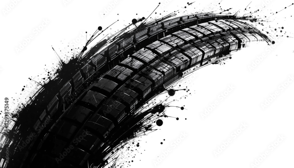 Tire tread, shown in black and white on a transparent background ...