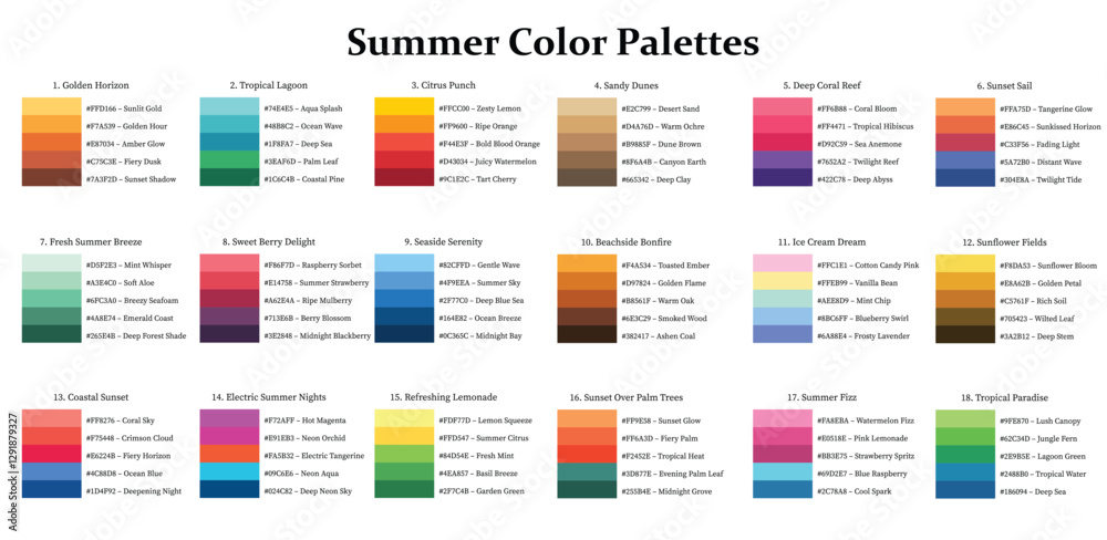 Color Palettes 18x5 Swatches Summer Season - Cool, Warm, Neutral ...
