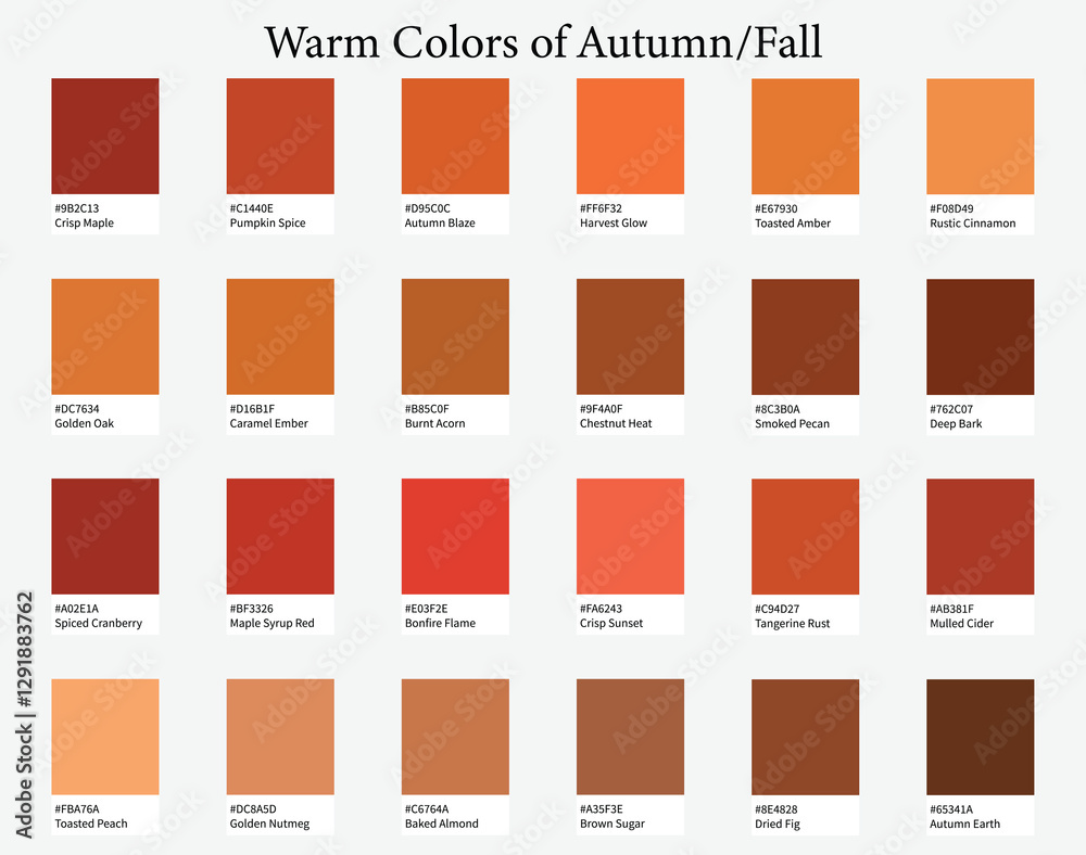 Color Palettes 24 Warm Shades of Autumn or Fall - Red, Brown, Bright ...