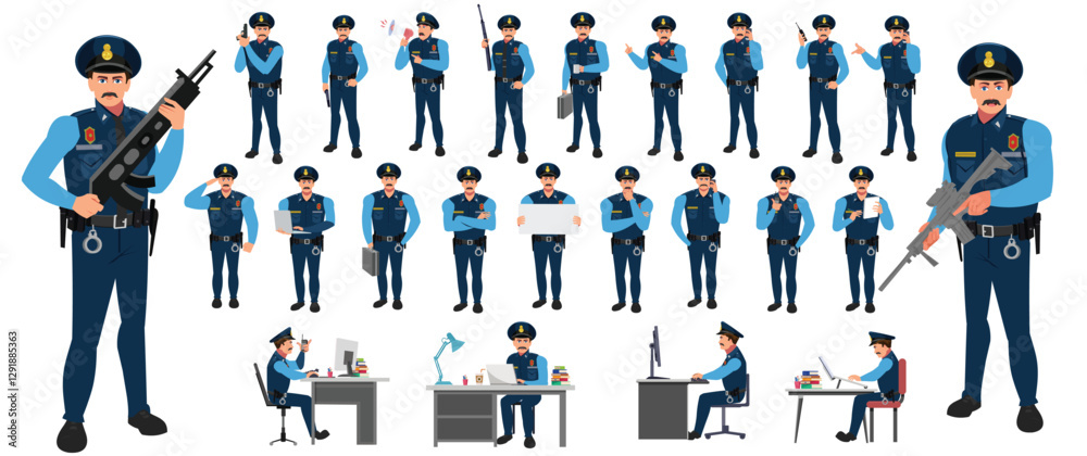 Police Officer Character Design Model Sheet. Man, Character design ...