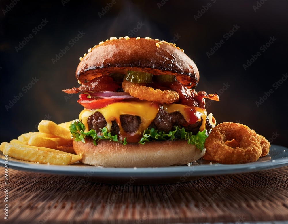 Fotografía de estudio profesional una hamburguesa de carne de vacuno a ...