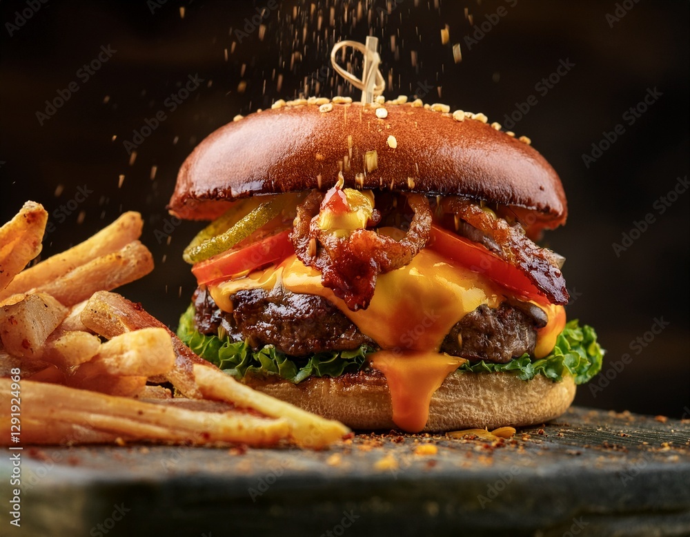 Fotografía de estudio profesional una hamburguesa de carne de vacuno a ...