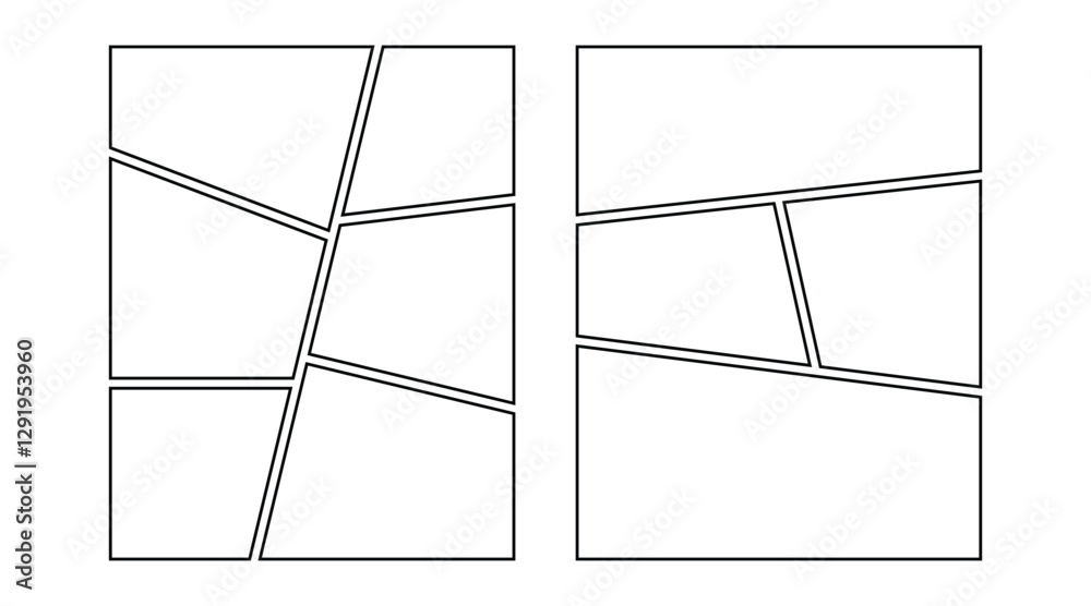 collage grid blank template for a manga comic storyboard layout panel ...