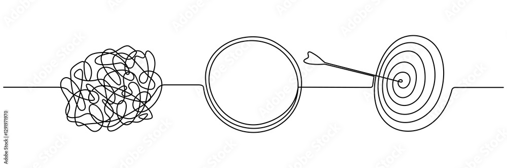 Chaotic and mess lines with target continuous one line drawn. Achieve ...
