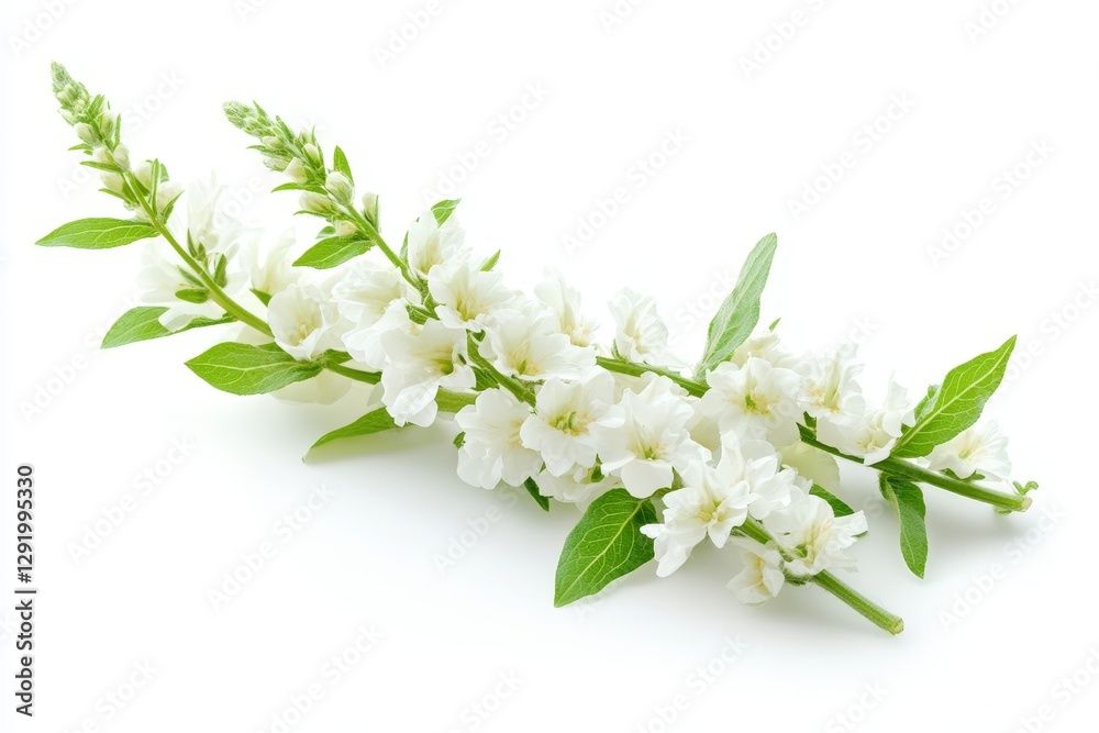 Stems of white summer flowers isolated on white background with ...