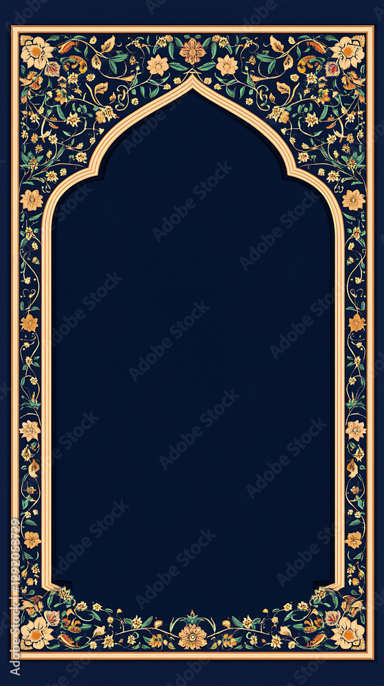 Elegant prayer niche design on a navy background. Floral border ...