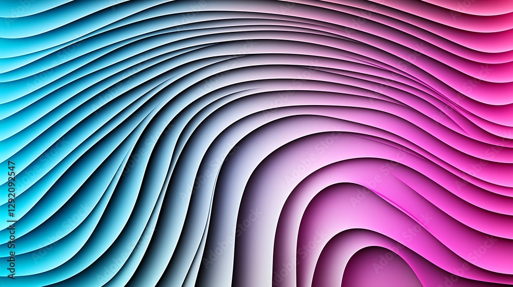 Wavy layered lines with color gradients create a background for digital ...
