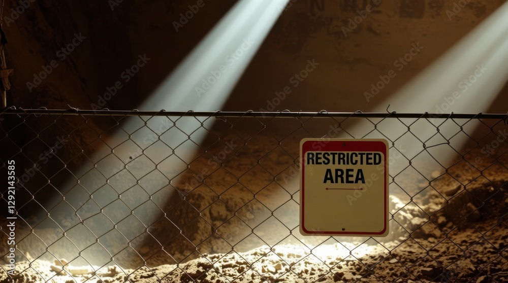 Restricted Area: A chain-link fence and sign marked 'Restricted Area ...