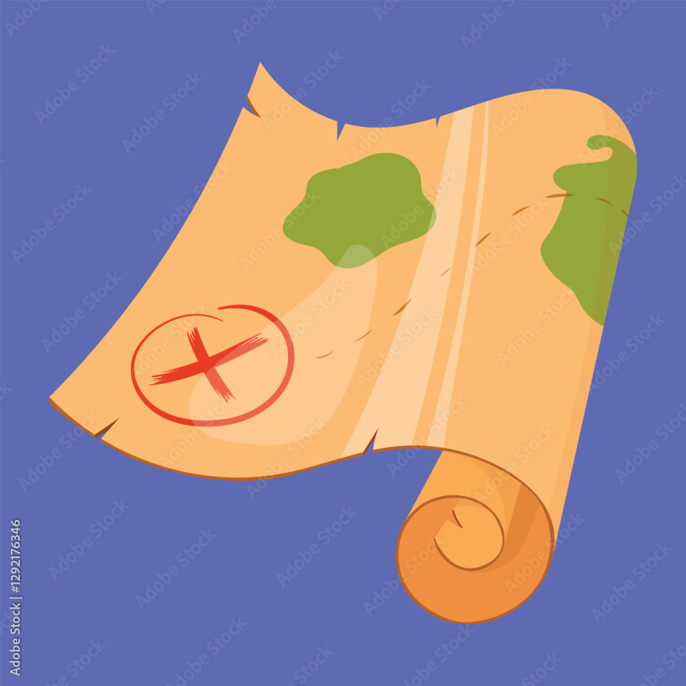 Old Treasure map vector red x cross mark. Pirate treasure map ...