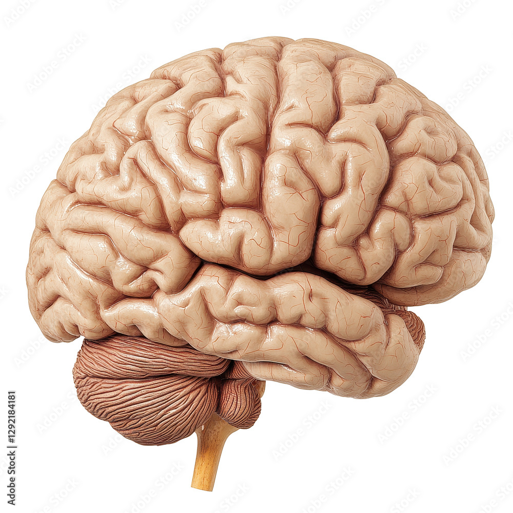 Diagram of the human brain showing structure and anatomy on a plain Transparent background ...