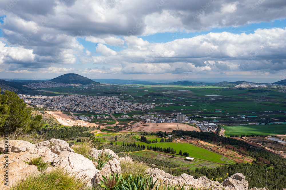 panoramic view of the village, Mount Tabor, Har Tavor is located in ...