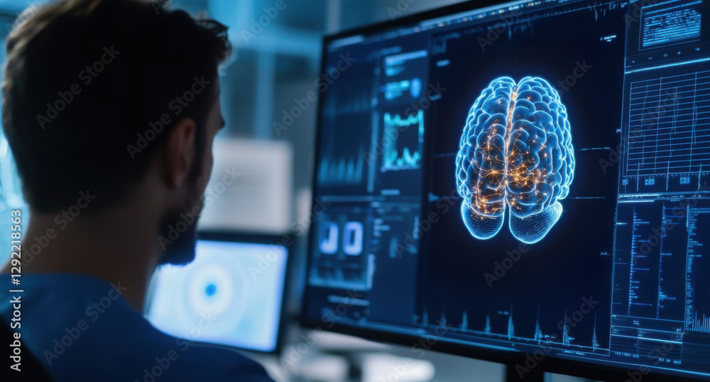 Medical Brain Scan on Computer Screen. Advanced Neuroimaging Technology ...