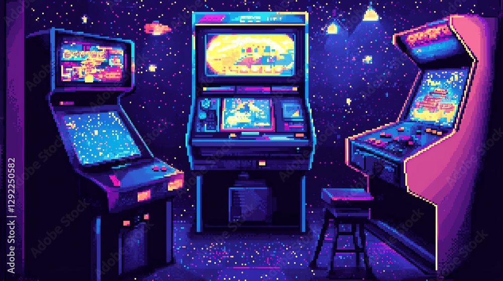 Pixel art vintage arcade cabinet, neon glow, 90s aesthetic, retro ...