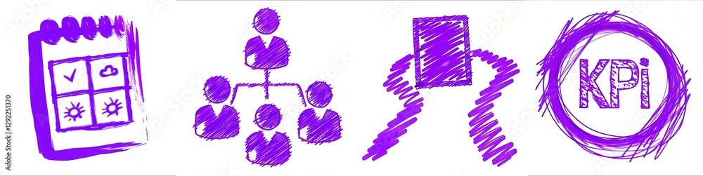 Minimalistic CRM, KPI, weather forecast chart and product roadmap icon ...