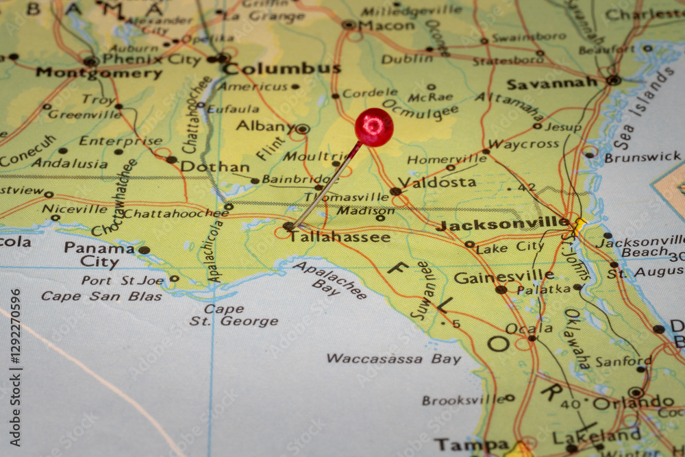 Colorful tourist raod map Tallahassee, Florida, US, U.S.A, United State ...