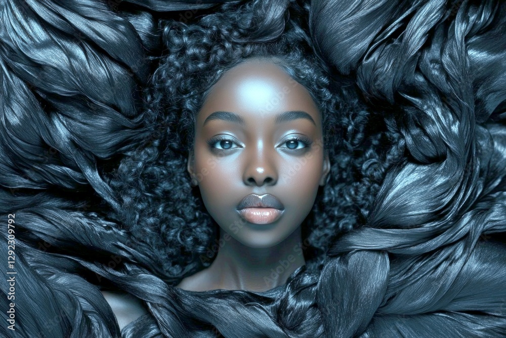 Commercial ad campaign idea art. Long hairdo - curly hair. Pretty calm ...