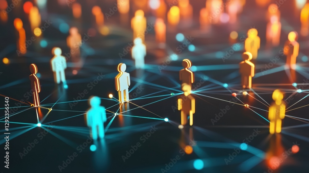 Colorful 3D avatars connected by glowing network lines in a digital ...