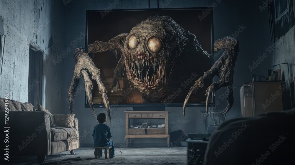 Young boy watches intense horror movie as terrifying monster emerges on ...
