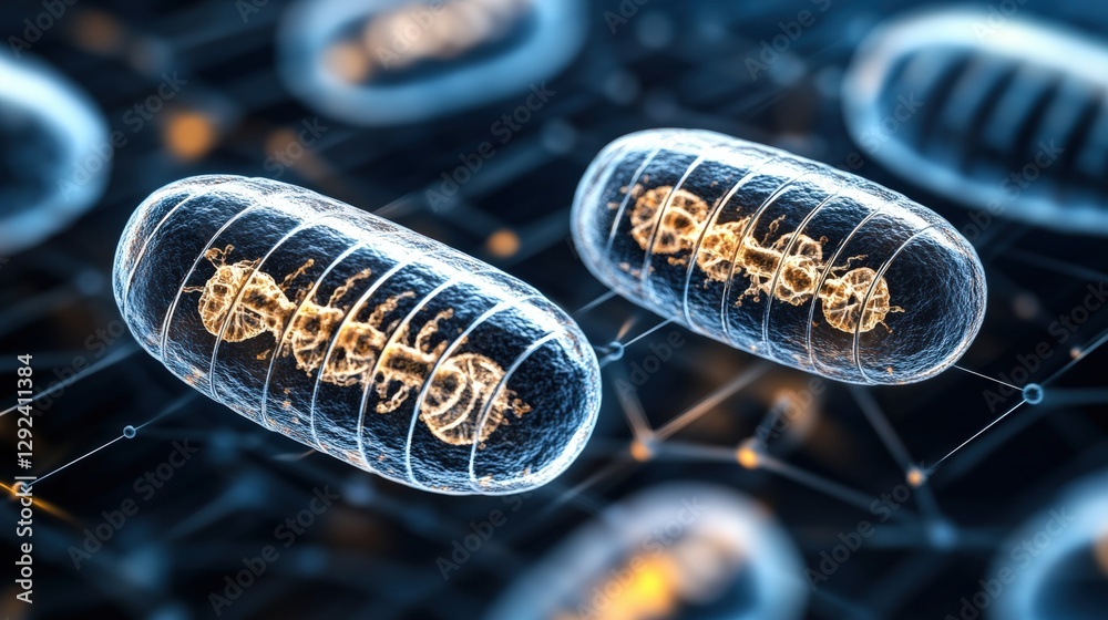 Two chromosomes depicted with cellular respiration and mitochondria in ...