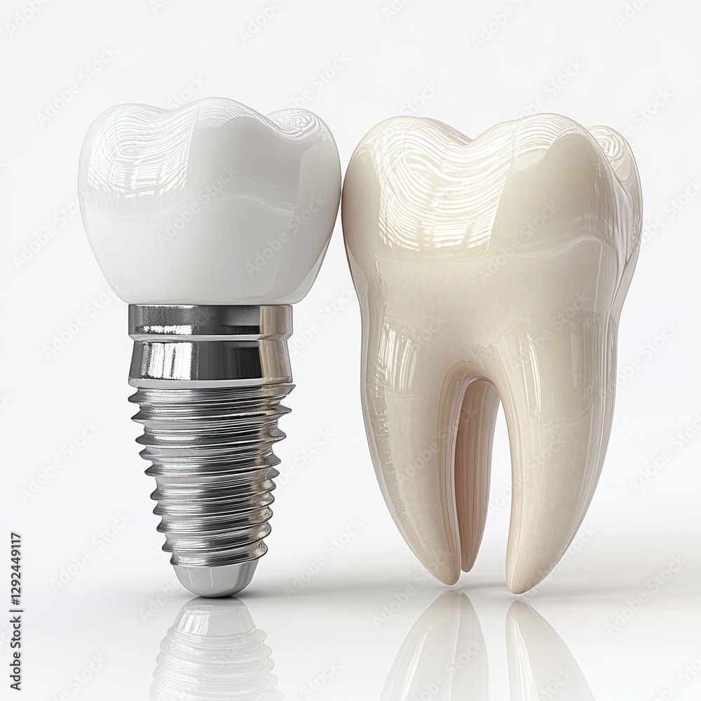 Dental Implant Next to White Tooth in Hyper-Realistic Rendering Stock ...