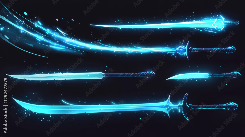 Cartoon sword with light trace animation sprite sheet, motion game ...